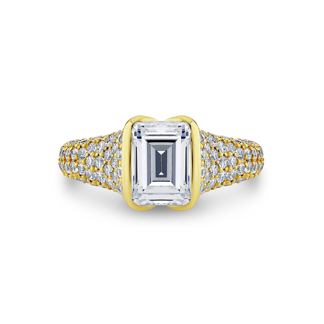 Shell Auranova Half Bezel Pavé Engagement Ring with Shell Tip ...