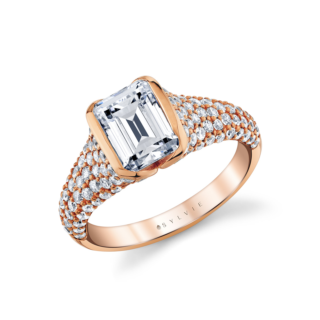 Shell Auranova Half Bezel Pavé Engagement Ring with Shell Tip ...