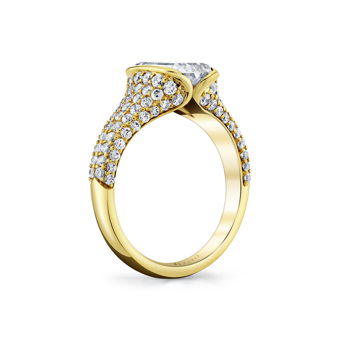 Shell Auranova Half Bezel Pavé Engagement Ring with Shell Tip ...