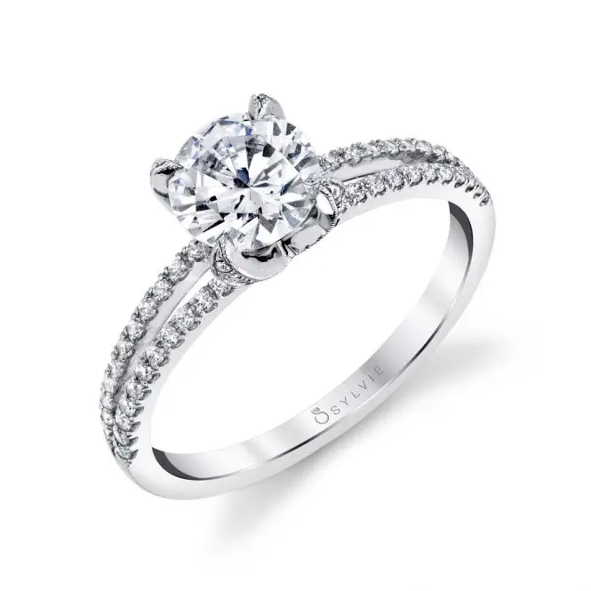 Round Cut Classic Split Shank Engagement Ring - Romane - Sylvie Jewelry